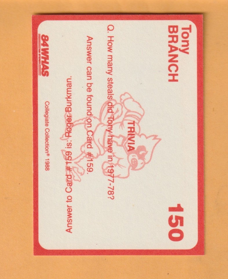 Tony Branch Louisville Cardinals 1988 Card #150 Michigan City Indiana ...