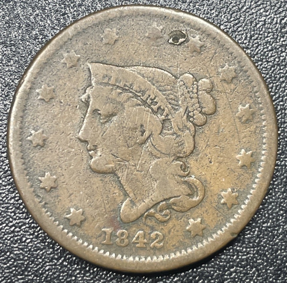 1842 Braided Hair Large Cent 1c VG Details | eBay