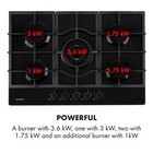 Gas Hob 75 cm 5 Burner Ring Gas Cooker Hob Gas Burner Hob Black Glass ...