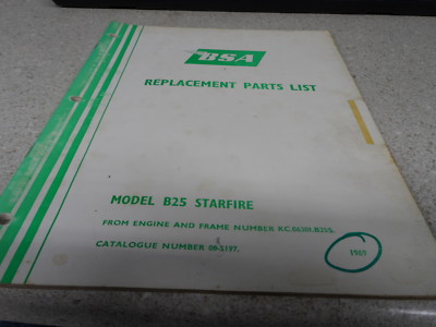 OEM BSA Replacement Parts List Model B25 Starfire 00-5197 | eBay