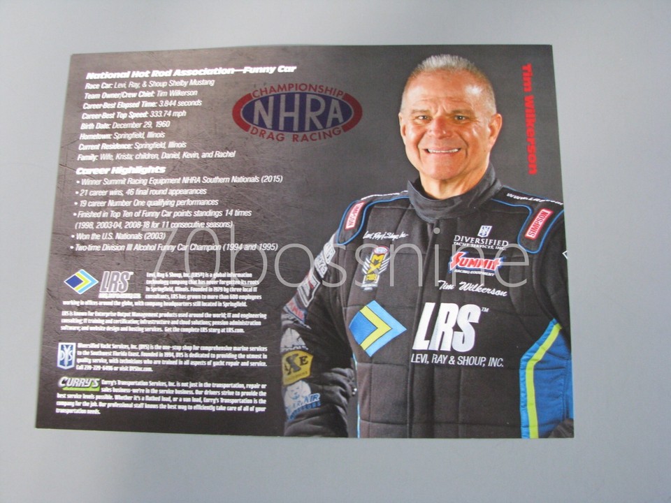 TIM WILKERSON LEVI RAY SHOUP FUNNY CAR 8.5x11 NHRA DRAG RACING HANDOUT ...