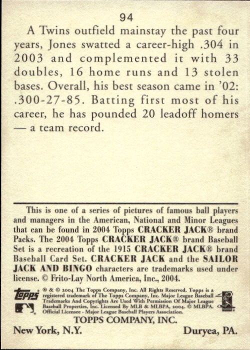 2004 Topps Cracker Jack Jacque Jones 94 Minnesota Twins | eBay
