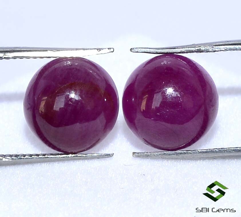 7.43 CTS Certified Natural Ruby Round Cabochon Pair 9 mm Unheated Loose ...