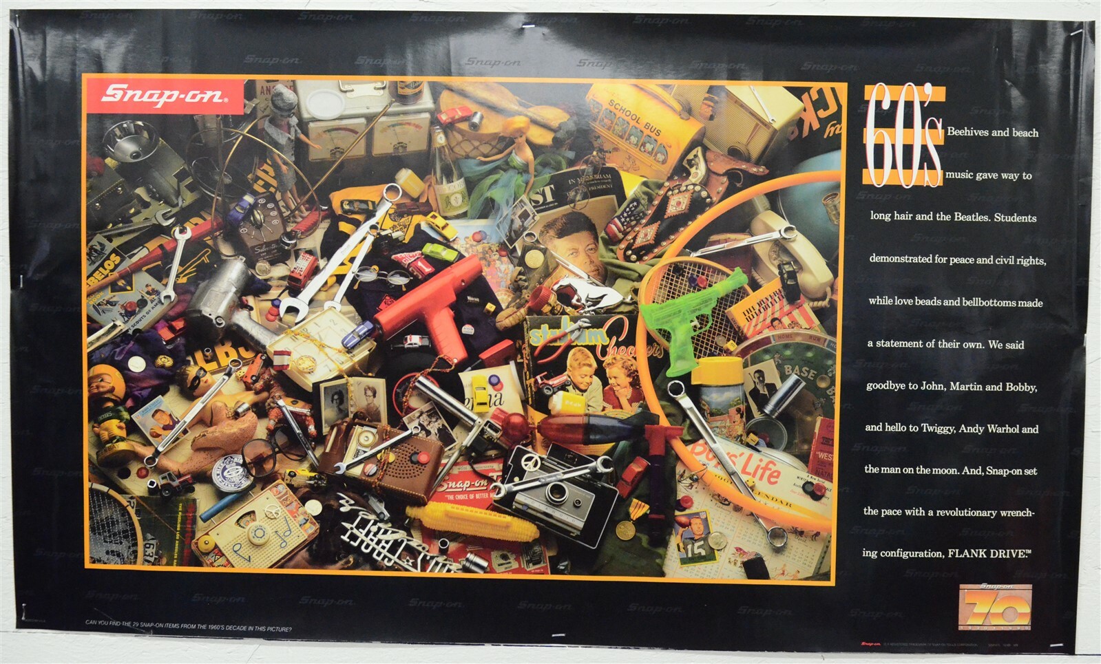 "NEW" Snap-on Tools Advertising Poster 1990 70th Anniversary 1960's ...