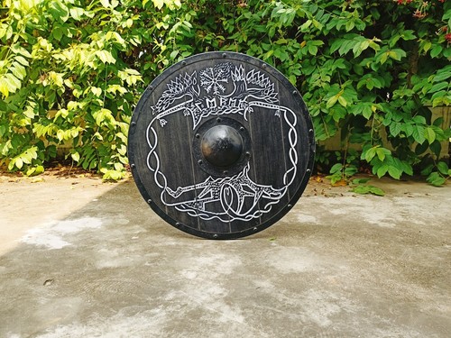 Medieval Viking Wooden Jormungandr Shield Dragon Round Screen Accurate ...