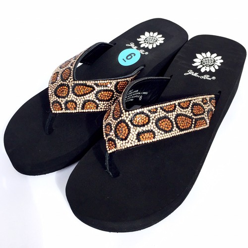 Yellow Box Leopard Surrey Flip Flops Rhinestone Sparkle Sandals Womens ...