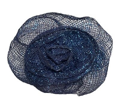 BLUE MESH WRAPPED NETTING FABRIC ROSE FLOWER METALIC BLUE GLITTER PIN ...