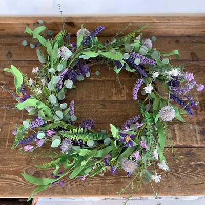 54cm Artificial Cottage Garden Flower Easter Wreath Gisela Graham ...