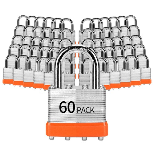 Padlocks Keyed Alike, Pack of 60, Laminated Steel Keyed Lock (1-9/16 ...