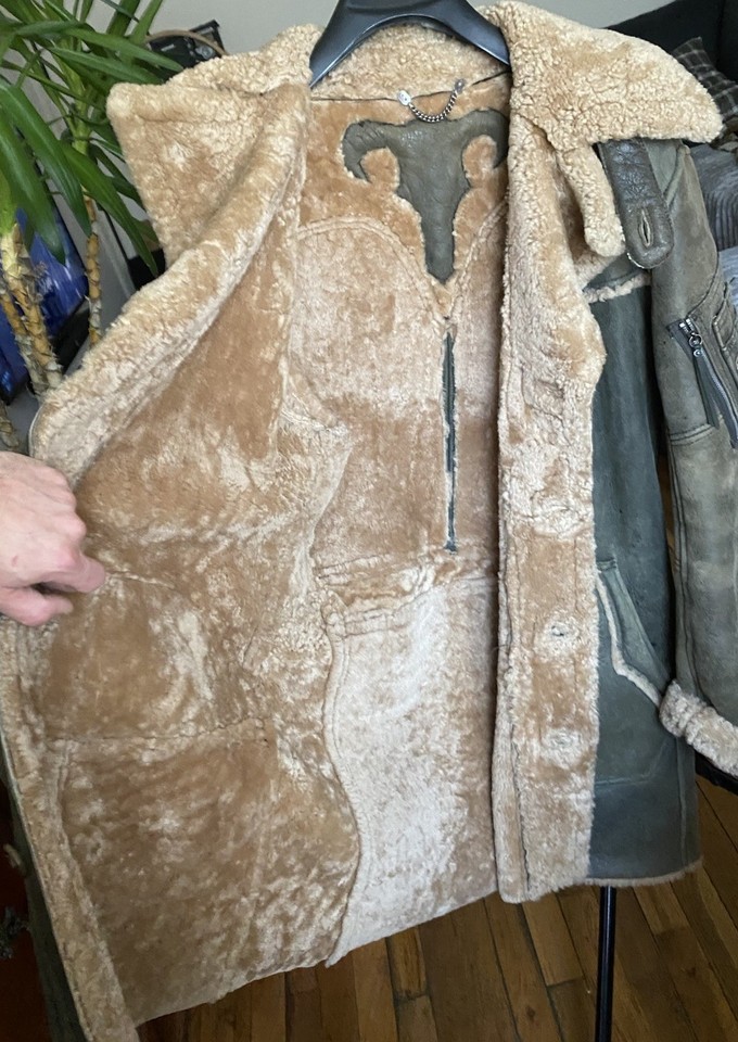 Diesel Moscowboy Shearling Coat Mens Medium Olive Brown Long Vintage ...