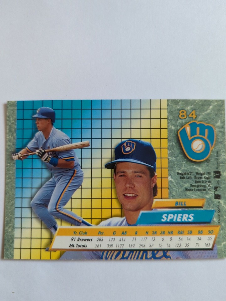 Bill Spiers - 1992 Fleer Ultra #84 - Milwaukee Brewers Baseball Card | eBay