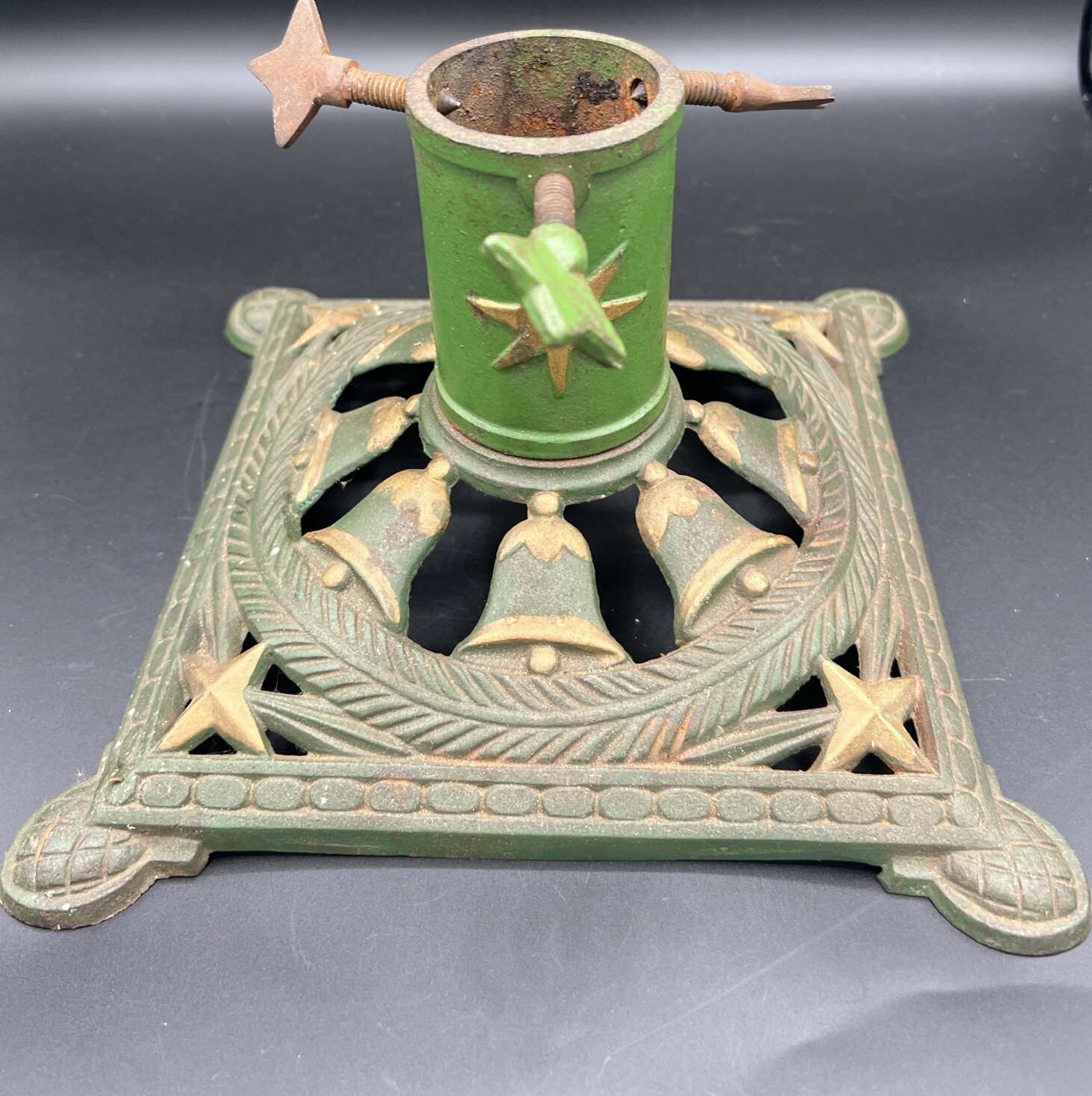 Antique Christmas Tree Stand German Cast Iron Germany Bells | eBay