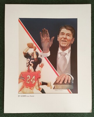 1985 Ronald Reagan 2nd Inaugural+Super Bowl TV Guide cover portrait dye ...