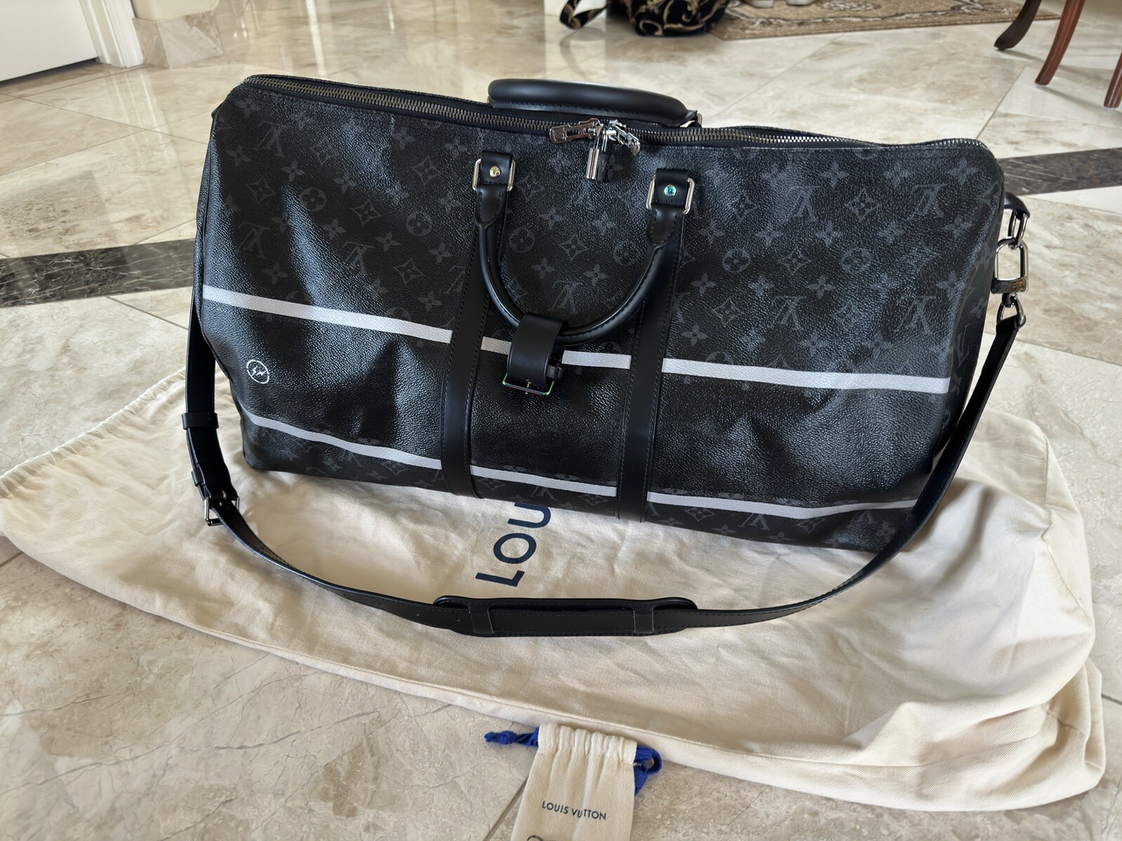 LOUIS VUITTON Monogram Eclipse fragment Keepall Bandouliere45 AA2127 | eBay