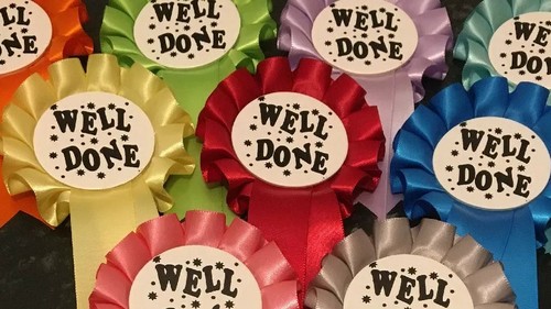 10 X 1 Tier Well Done Rosettes with Black print in quality single faced ...
