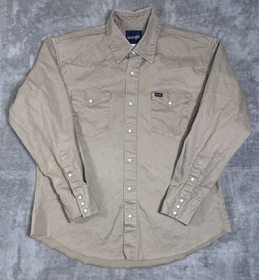 Wrangler Men's XL Khaki Cowboy Cut Western Pearl Snap Firm Finish Work ...