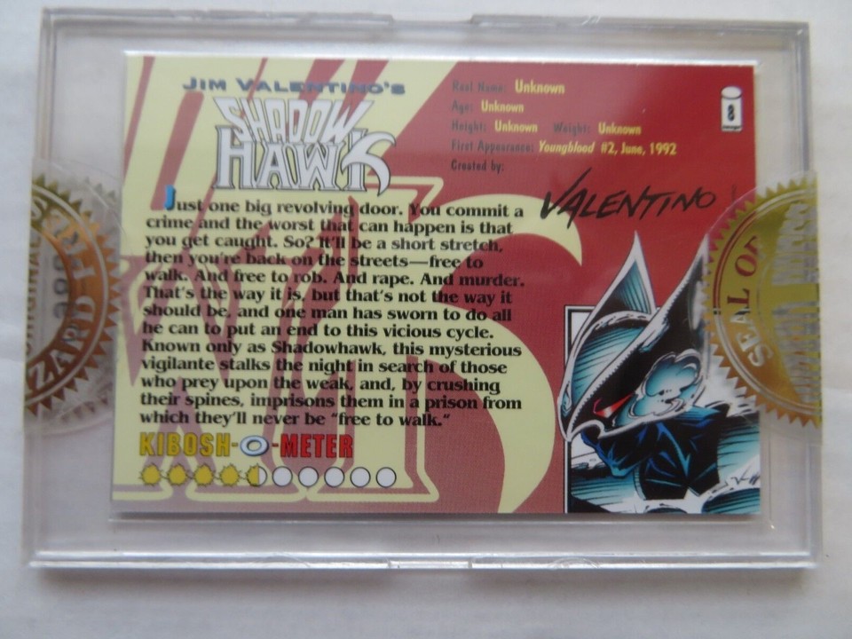 1992 Wizard Jim Valentino's Shadow Hawk Gold Card #8 Seal sealed | eBay