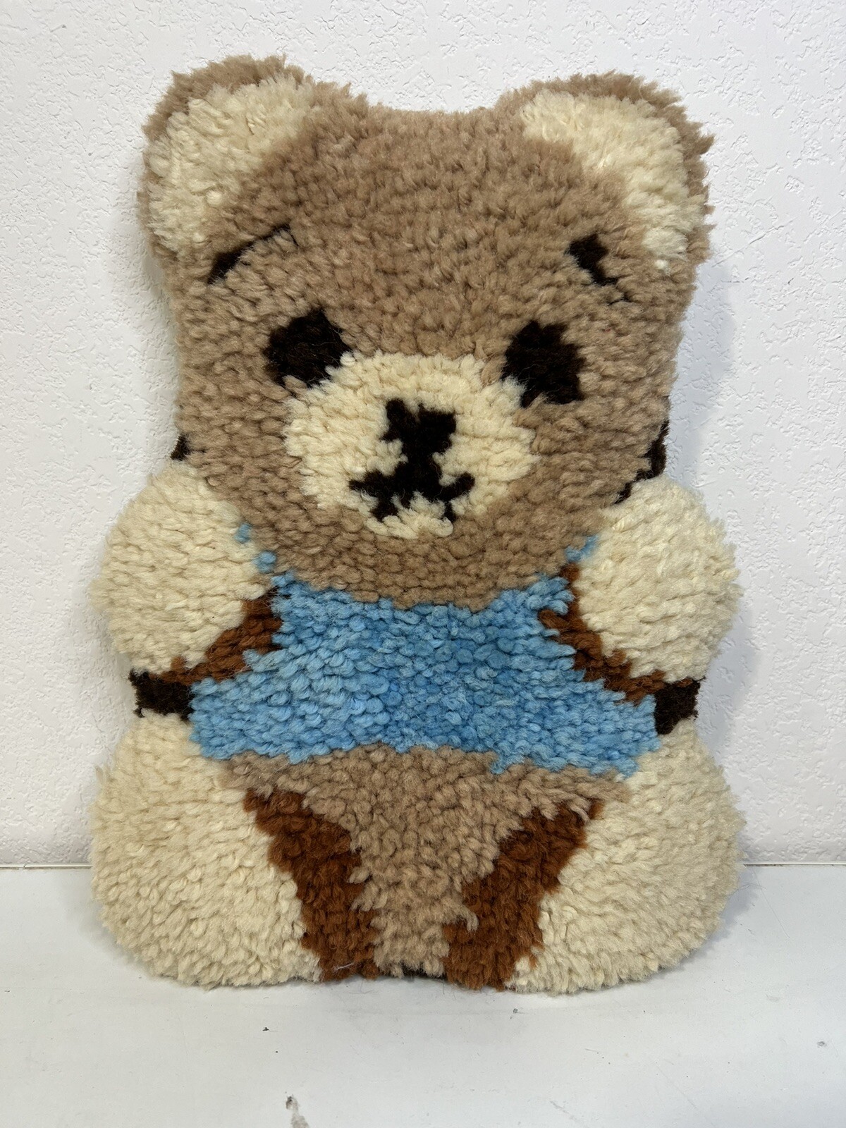 Handmade Latch Hook Teddy Bear Shaped Rug Pillow 15 in x 11 in x 3 in ...