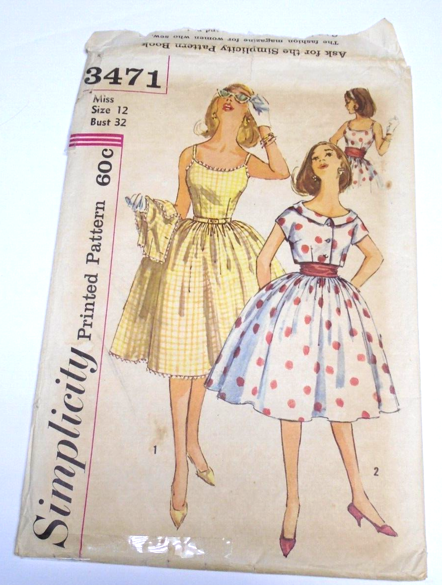 VNG 1950s Simplicity 3471 Miss Rockabilly Dress Bolero Size 12, B32 195 ...