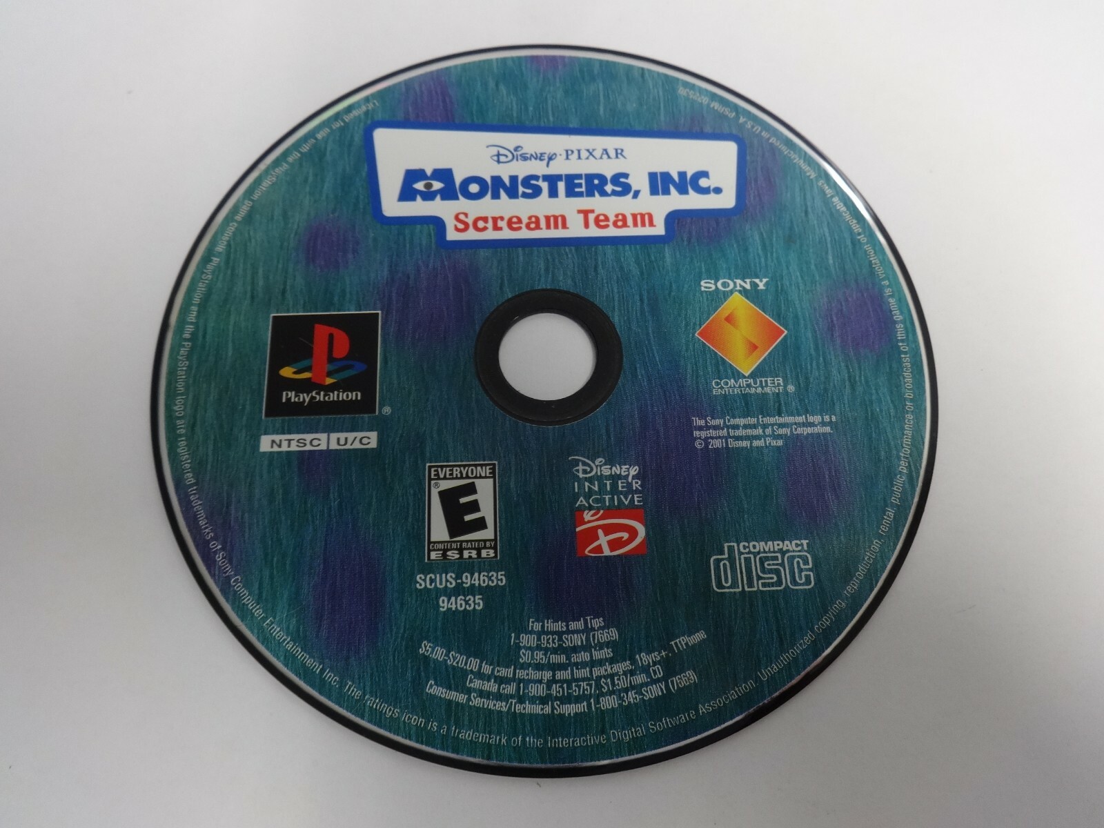 Monsters Inc. Scream Team Playstation One PS1 PSX Game Disc Only Free ...