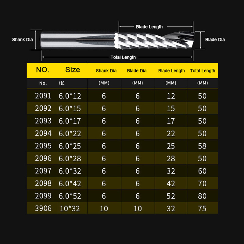 Carbide 6mm Shank Single Flute Spiral Router Bit End Mill CNC Cutter ...