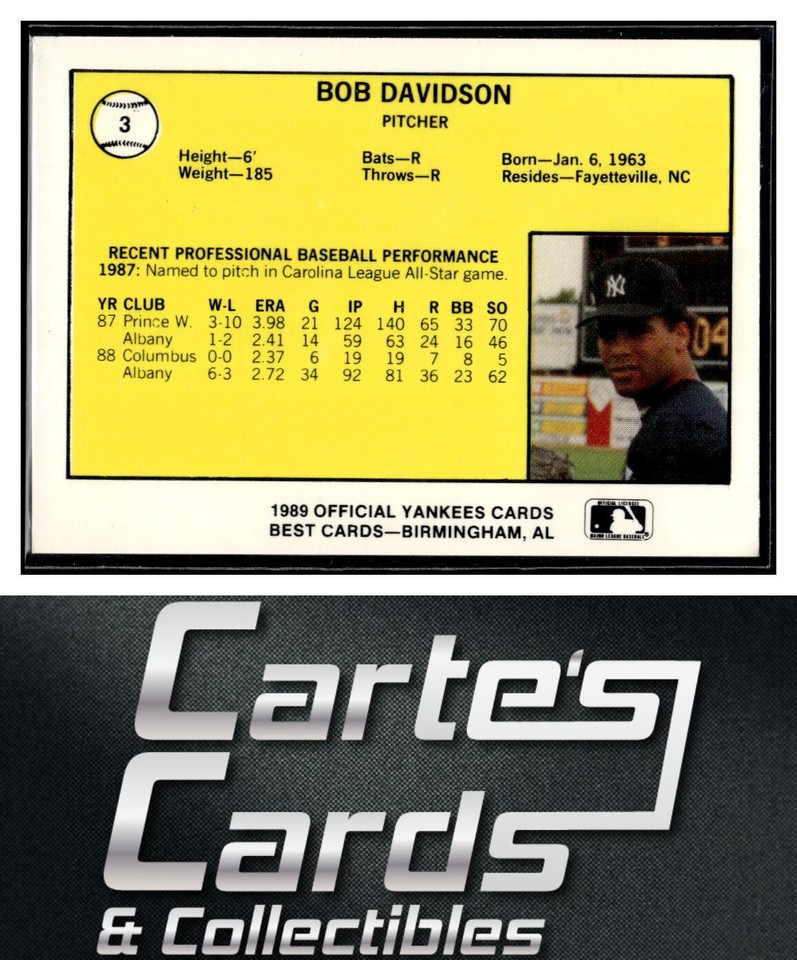 Bobby Davidson 1989 Best Albany-Colonie Yankees #3 New York | eBay