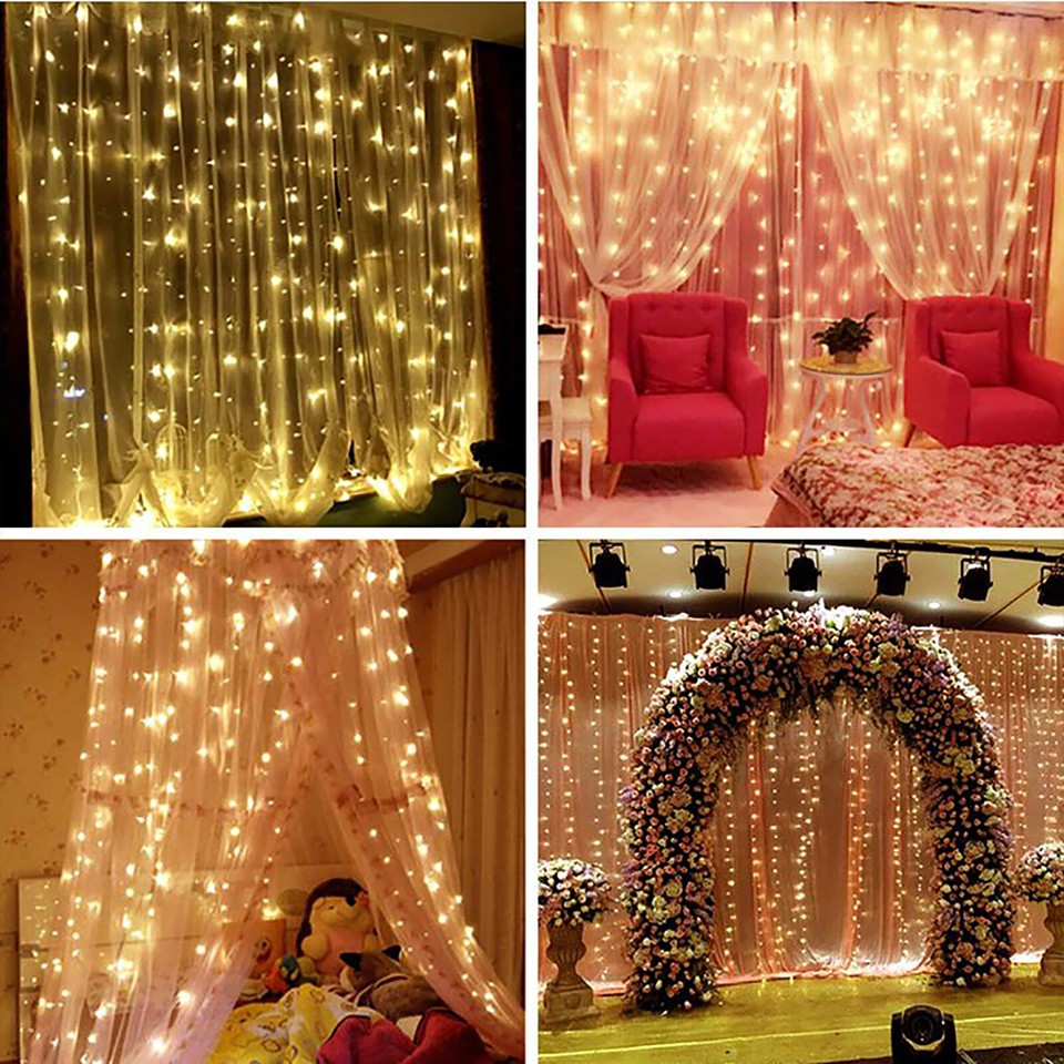 300 LED / 10 ft Curtain Fairy Hanging String Lights Wedding Bedroom ...