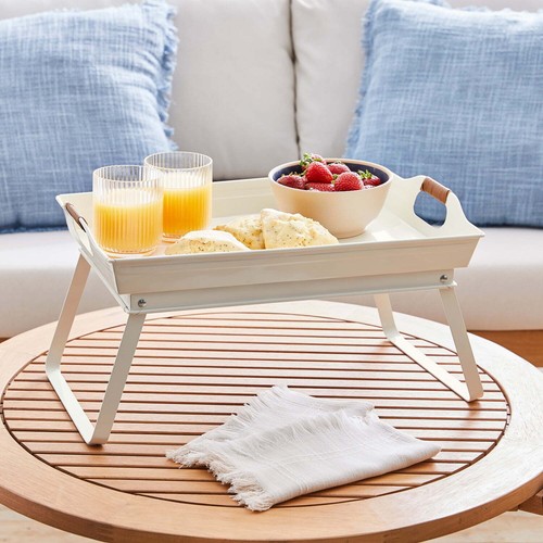 Vanilla White Rectangle Galvanized Steel Bed Serving Tray Lightweight ...