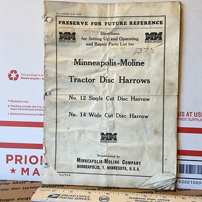 Minneapolis-Moline parts list. Disc Harrow, #12 and #14. Item: 1477 | eBay
