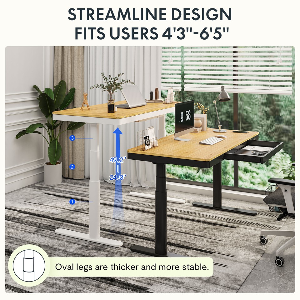 FLEXISPOT Dual Motor 55" Bamboo Desktop Electric Standing Desk Wireless ...