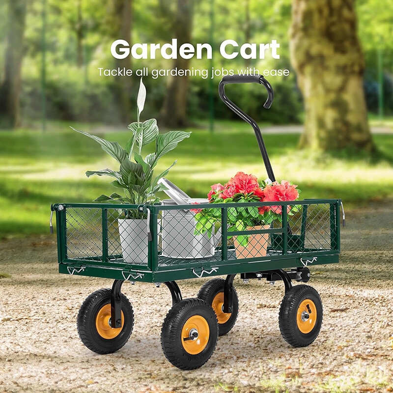 550lbs Garden Carts Heavy-Duty Yard Dump Wagon Cart Steel Lawn Utility ...