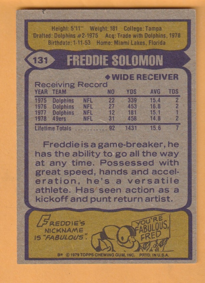 Freddie Solomon San Francisco 49ers 1979 Topps #131 Sumter South ...