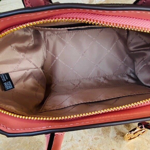 Michael Kors Avril Small Top Zip Satchel Brown /Sunset Rose Pink Wallet ...