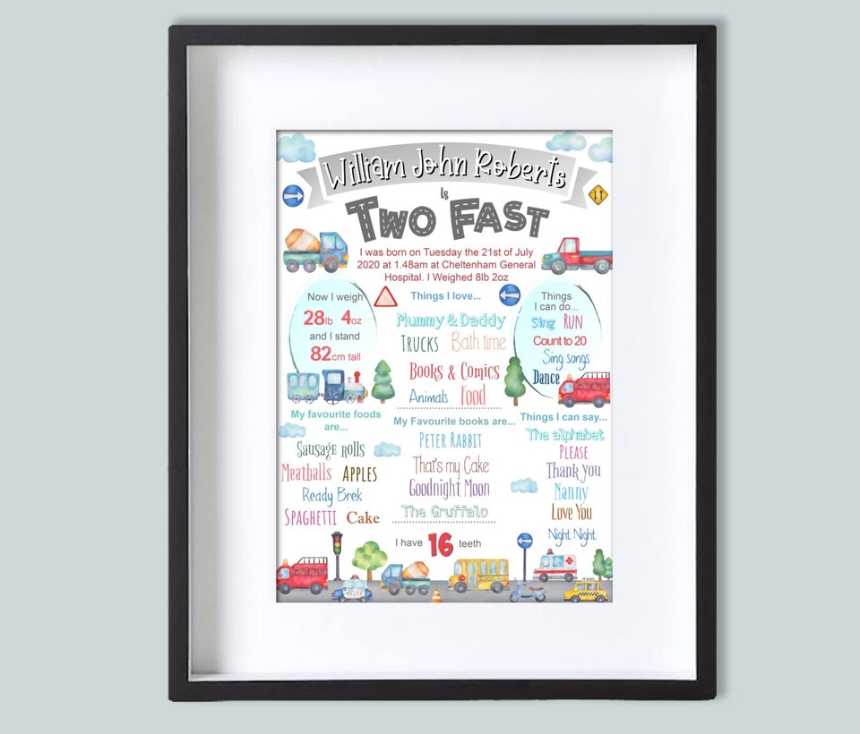 Personalised 'Two Fast' Second Year Age 2 Birthday Milestone Record ...