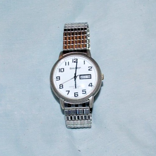 Sharp Watch Men Silver Stainless Steel Water Resistant Battery Day Date ...