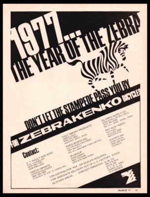 1977 Zebrakenko -Vintage ORIGINAL Bike/Bicycle Print ad/mini poster ...