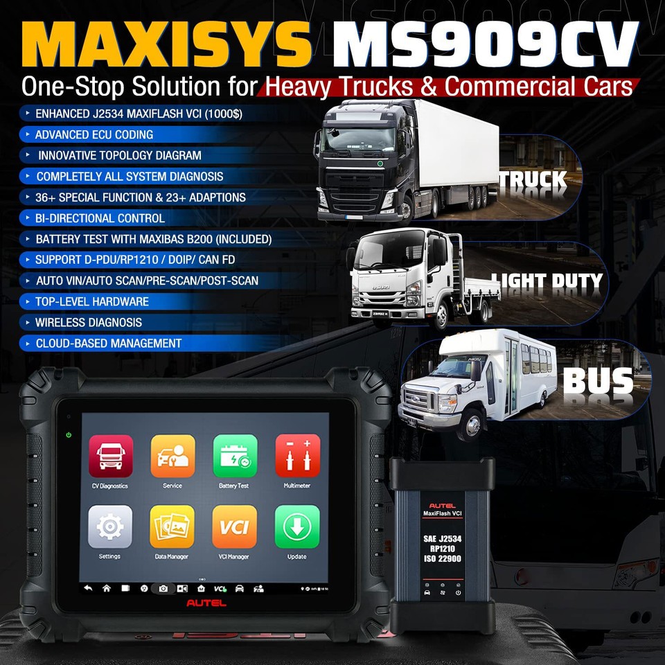 2023 Autel MaxiSYS MS909 CV Upgraded MS908CV Heavy Duty Truck ...