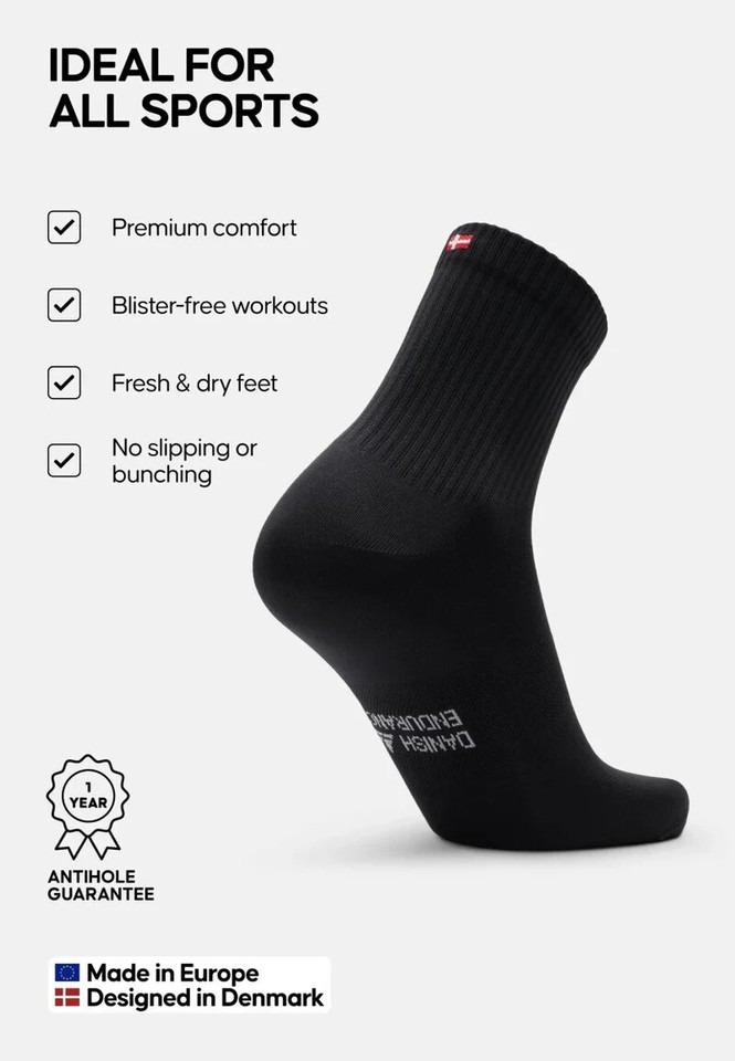 DANISH ENDURANCE Quarter pro running socks size 6-8 medium black | eBay UK