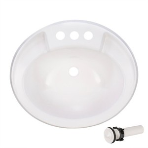 Oval RV Bathroom Sink W/Drain Stopper White Single Bowl Lavatory Sink ...