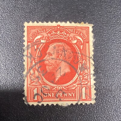 King George V Stamp 1 Penny Red over-inked Stamp Used. break On 1 ...