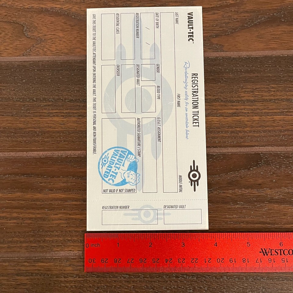 Official Fallout Vault-Tec Vault Registration Ticket | eBay