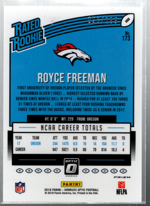 A7349- 2018 Donruss Optic Orange #173 Royce Freeman RR /199 - (*ROOKIE ...