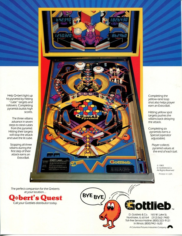 Q*bert's Quest Gottlieb Pinball Flyer / Brochure / Ad Mint | eBay