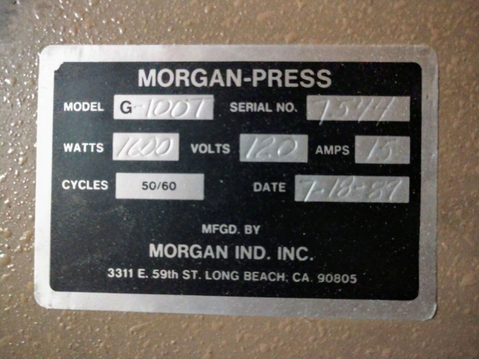 Plastic Injection Molding Machine, big area small footprint 120V Morgan ...