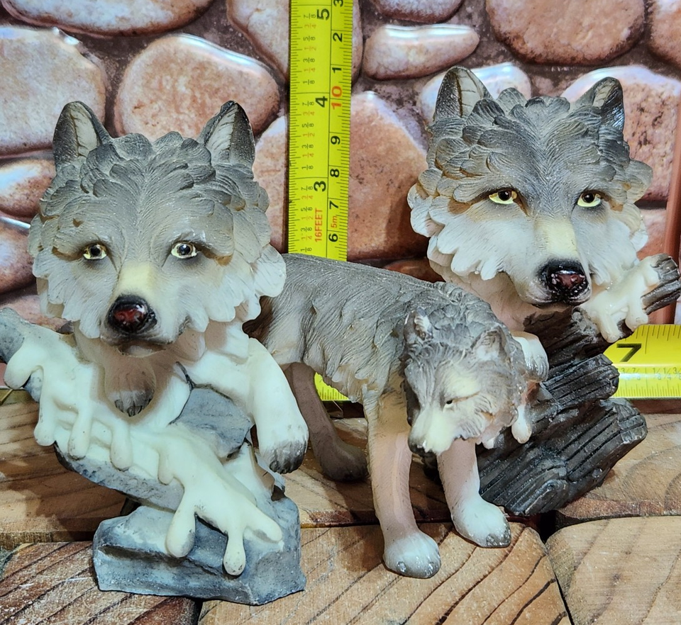 Lot of 3 Resin Wolf Figurines Wolves Rustic Wildlife Decor | eBay
