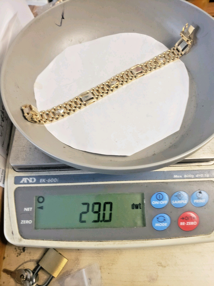 8 14 Kt Yellow And White Gold Solid Diamond Bracelet 45 1 Grams 1 45 8-14-kt-yellow-and-white-gold-solid-diamond-bracelet-45-1-grams-1-45