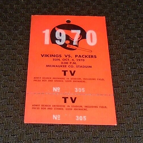 1970 NFL OFFICIAL PRESS BOX PASS GREEN BAY PACKERS VS MINN VIKINGS FULL ...