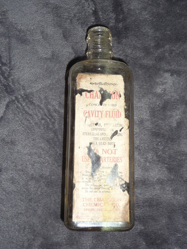 ANTIQUE CHAMPION CAVITY FLUID BOTTLE EMBALMING FLUID BOTTLE PARTIAL ...