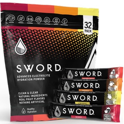 SWORD PERFORMANCE Electrolyte Replenisher, 32 Powder Hydration Stick ...