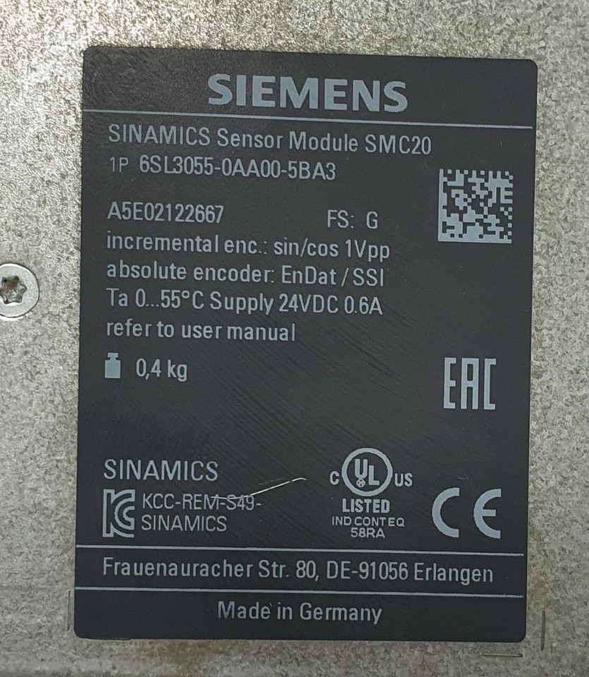 SIEMENS SINAMICS S120 SENSOR MODULE SMC20 6SL3055-0AA00-5BA3 | eBay